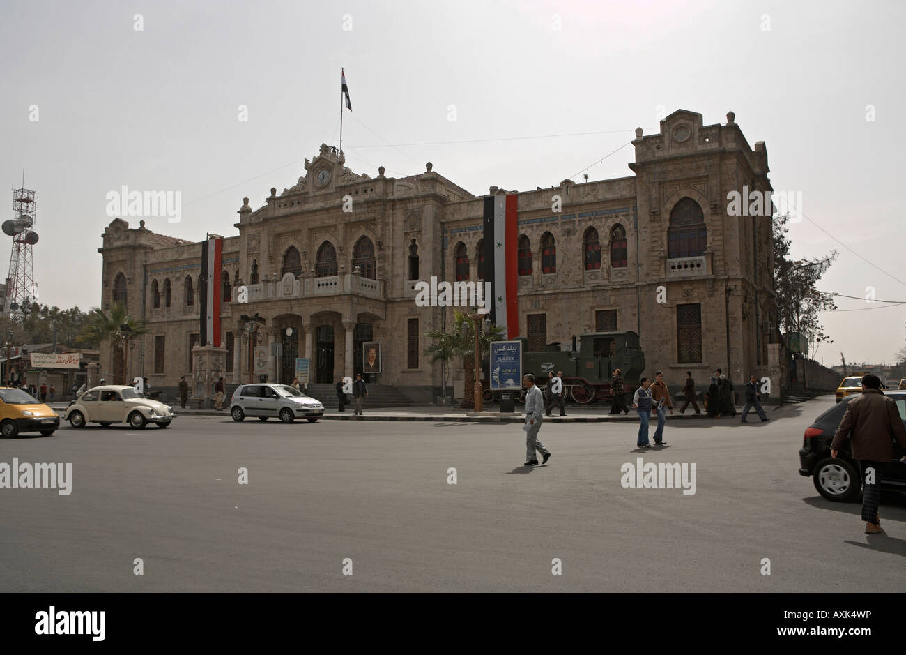 Damascus old central railway station with steam engine exhibit Syria ...