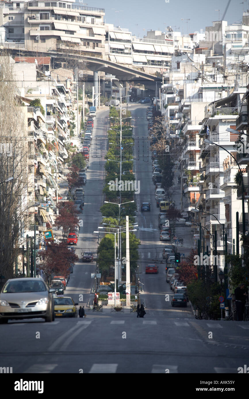Unusual interesting abstract view down dip of Dimokratias Street in ...