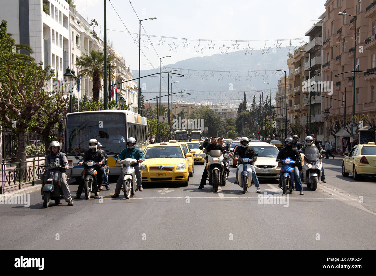 Traffic and buildings on Vassilissis Sofias street in Athens or Athini ...