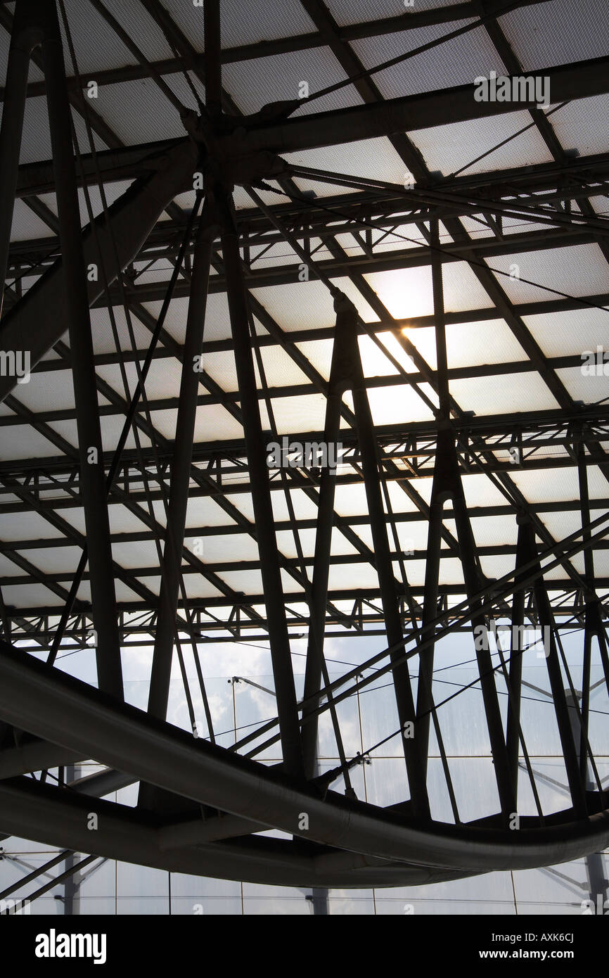 Abstract shapes of steel and glass canopy structure in TGV railway ...