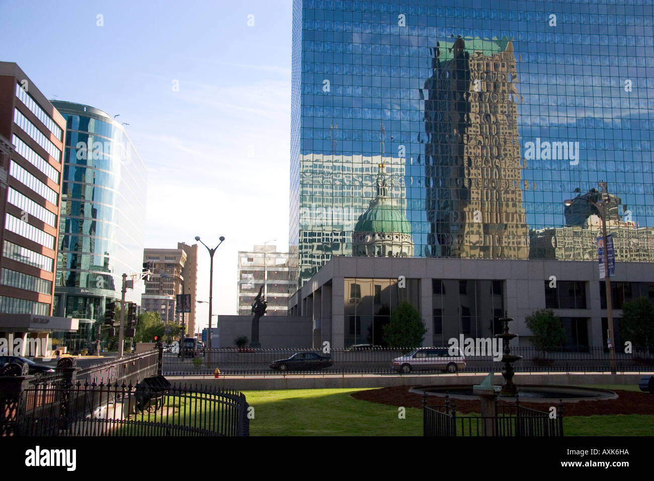 The Old Statehouse in St Louis reflected in the glass windows of a ...