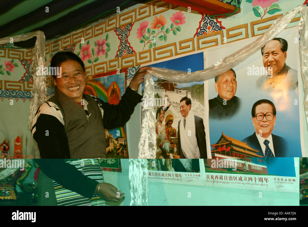 Tibetan woman holds white holy Hada scarf Stock Photo - Alamy