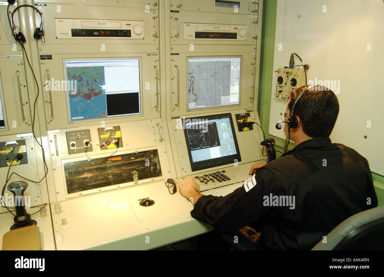 Tomer Koriat of the Israeli army monitors the data sent back by an ...
