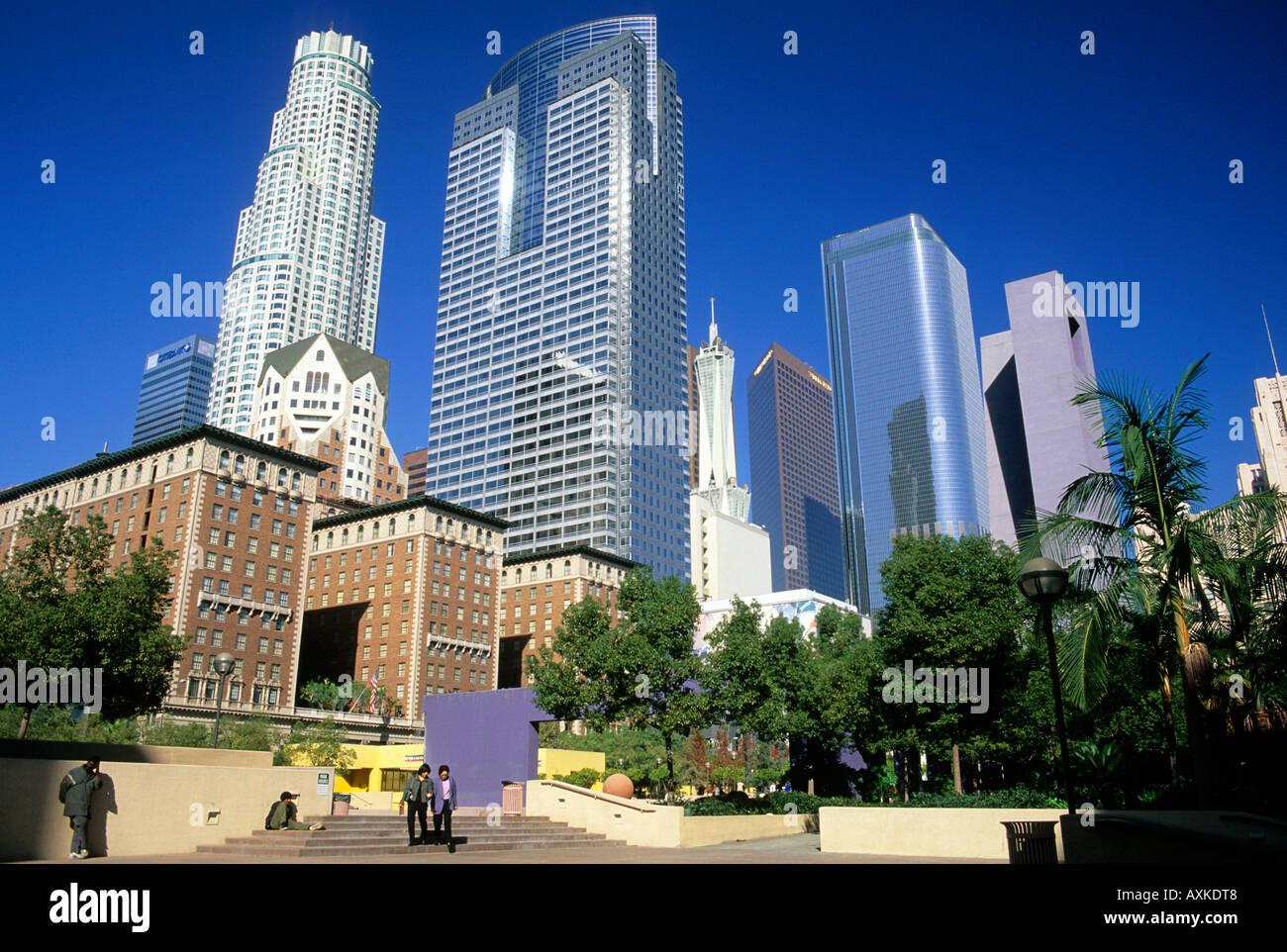 Pershing Square in downtown Los Angeles California surrounded by tall ...