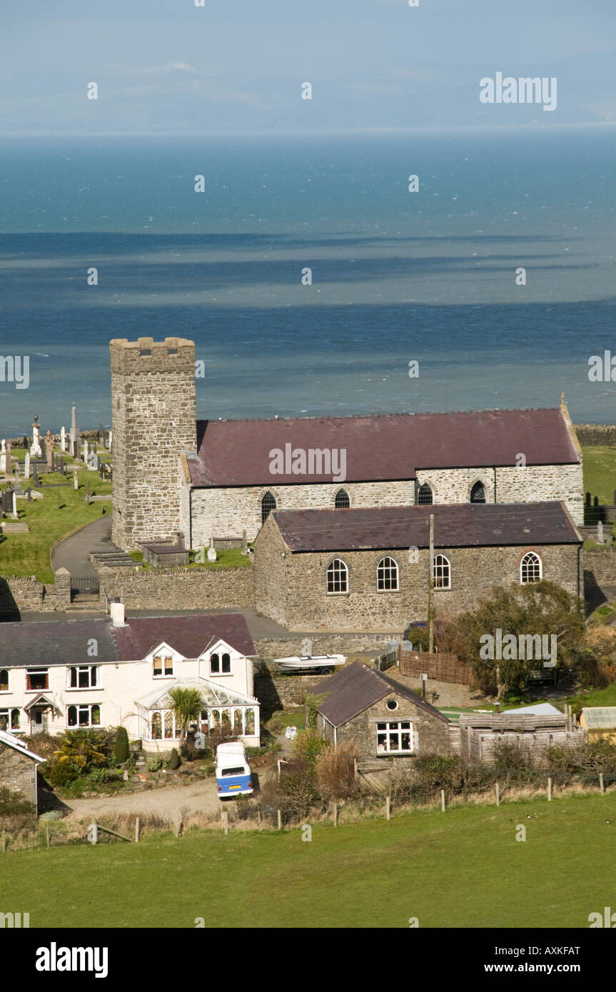 St David Church Llanddewi overlooking Cardigan Bay on hillside above ...