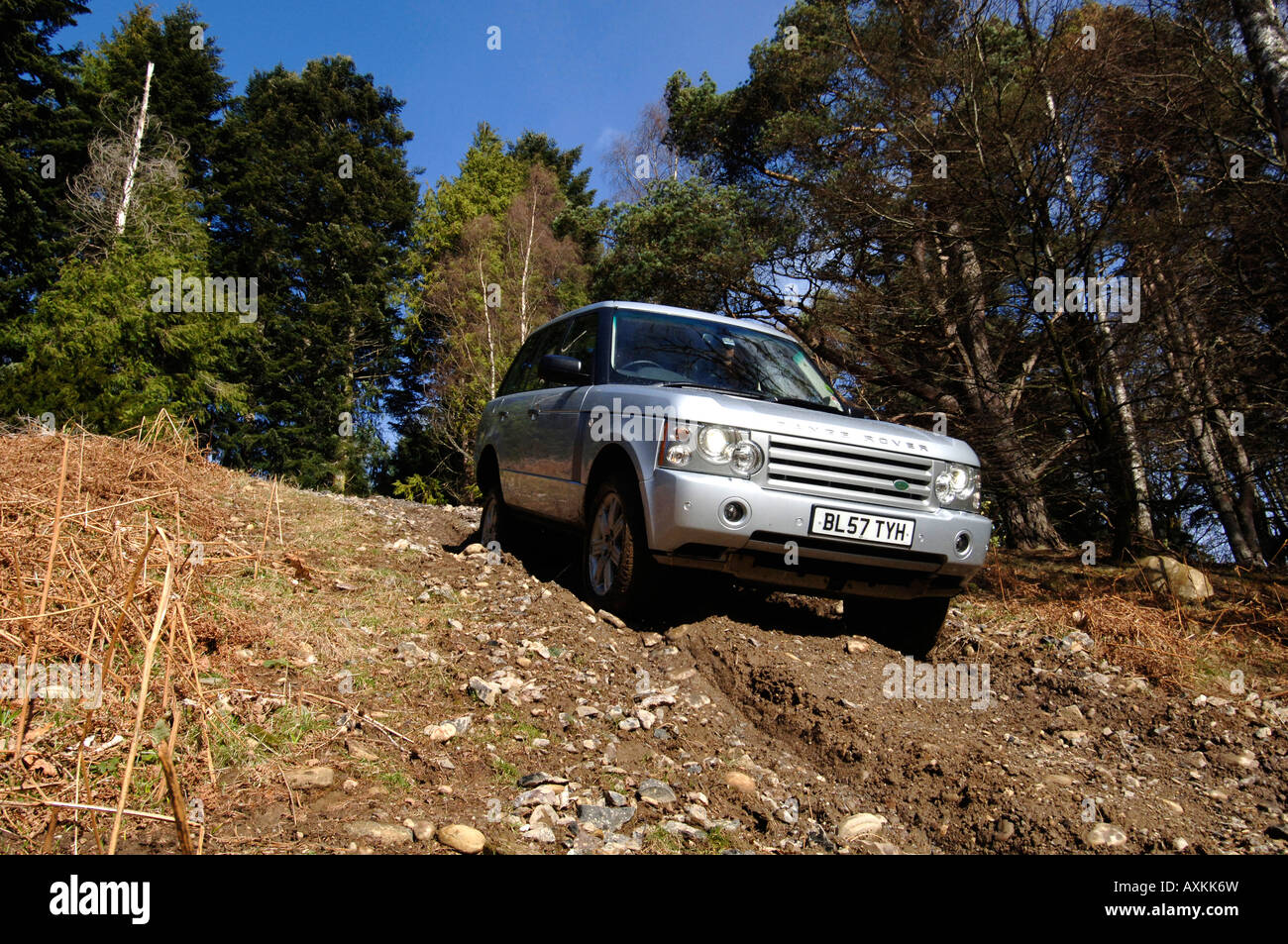 Land Rover 4 x 4 experience driving in Dunkeld Scotland Stock Photo - Alamy