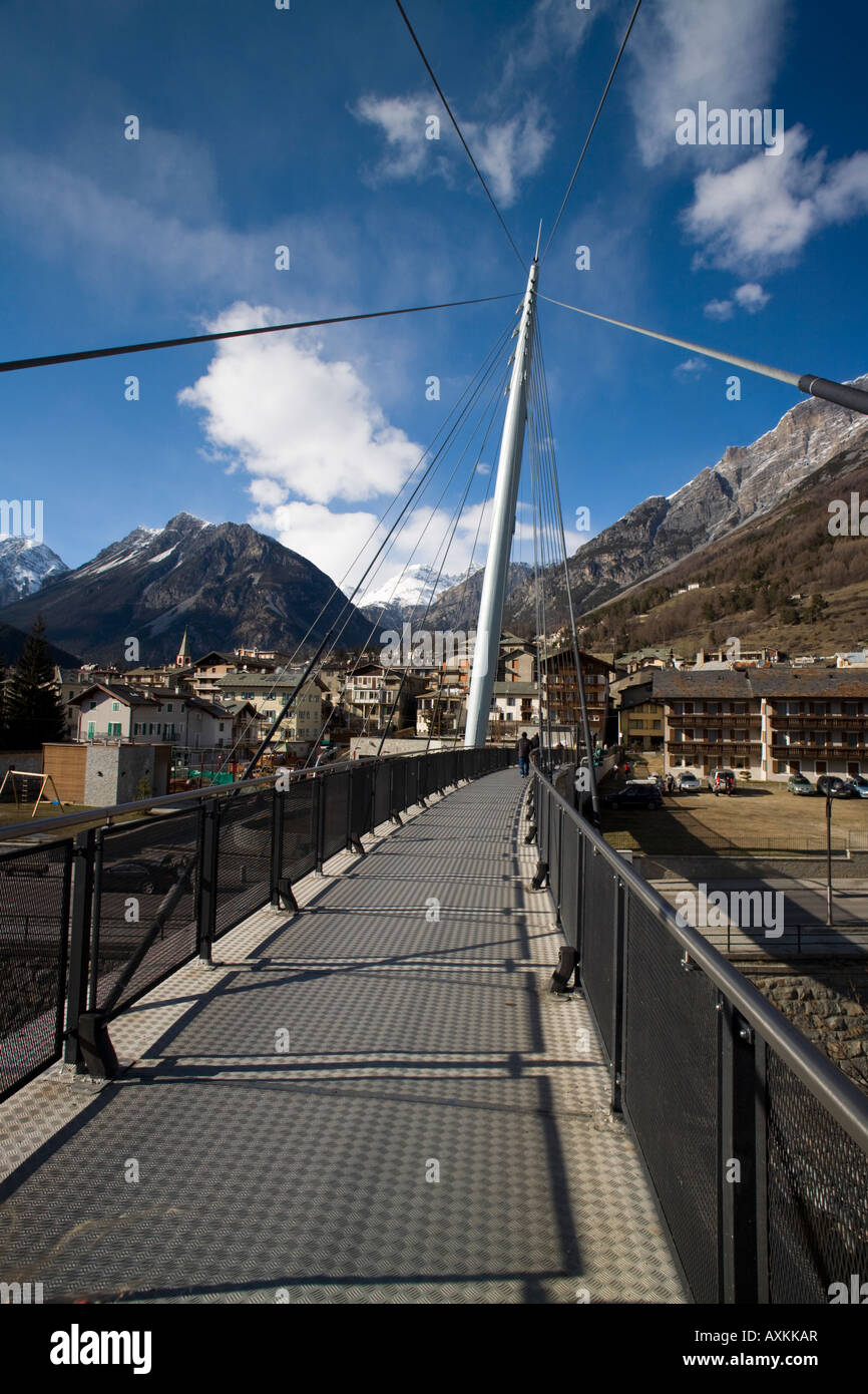 Bormio suspended metallic bridge connecting the two sides of the town ...