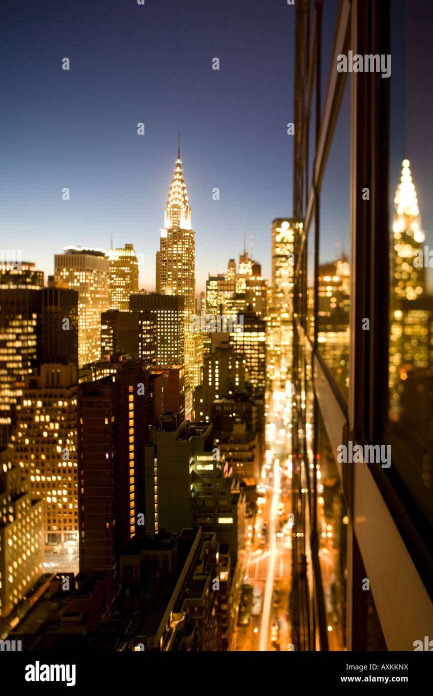 The Chrysler Building at night viewed from the 30th floor of the UN ...