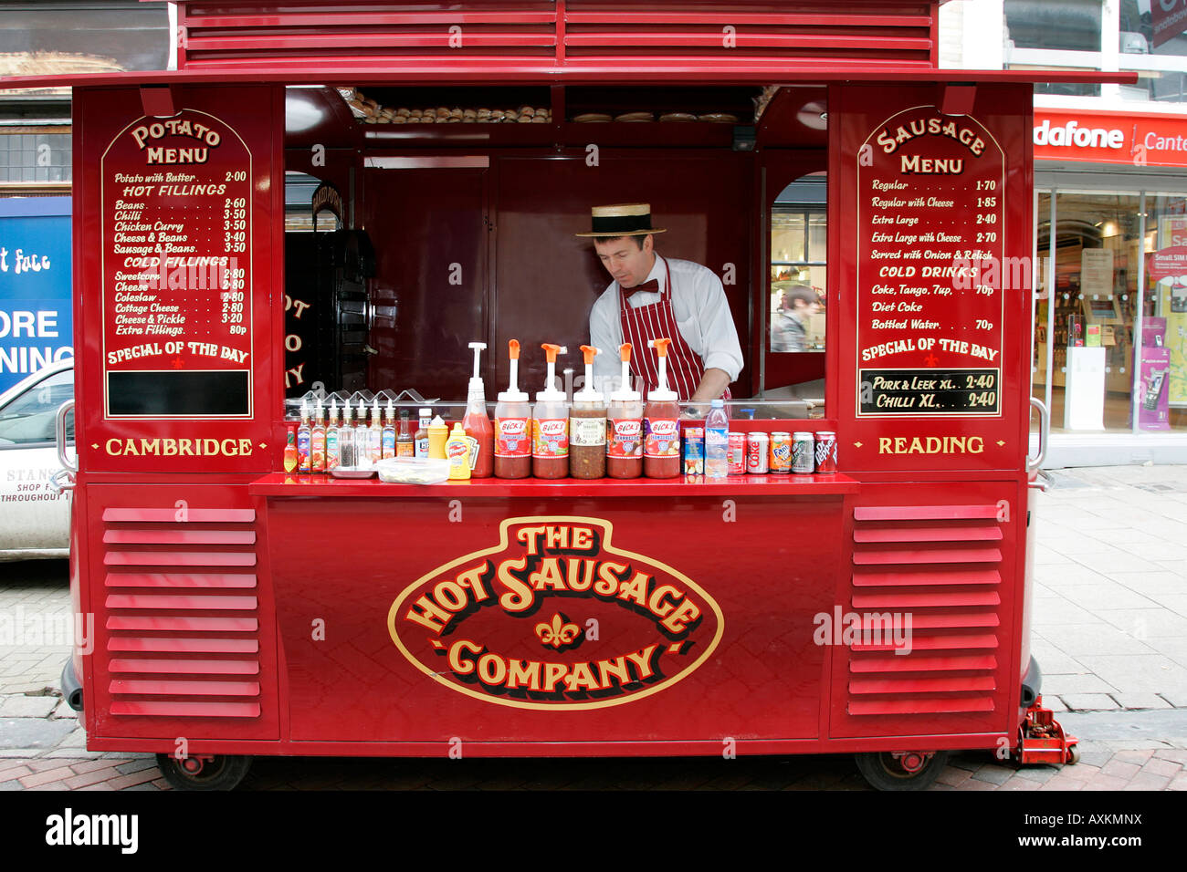 Hot sausage vendor traditional mobile stall keeper retail square ...