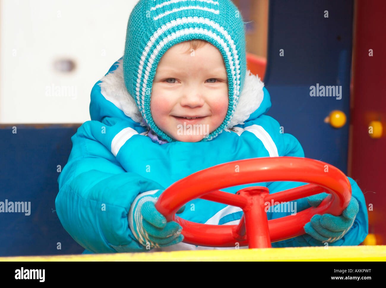 Little boy is learning to drive on the pleasure ground Stock Photo - Alamy