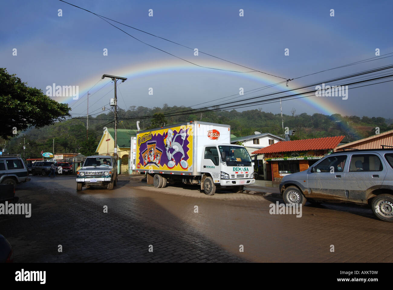 Rainbow over town Santa Elena Monte Verde cloud forest Costa Rica Stock ...