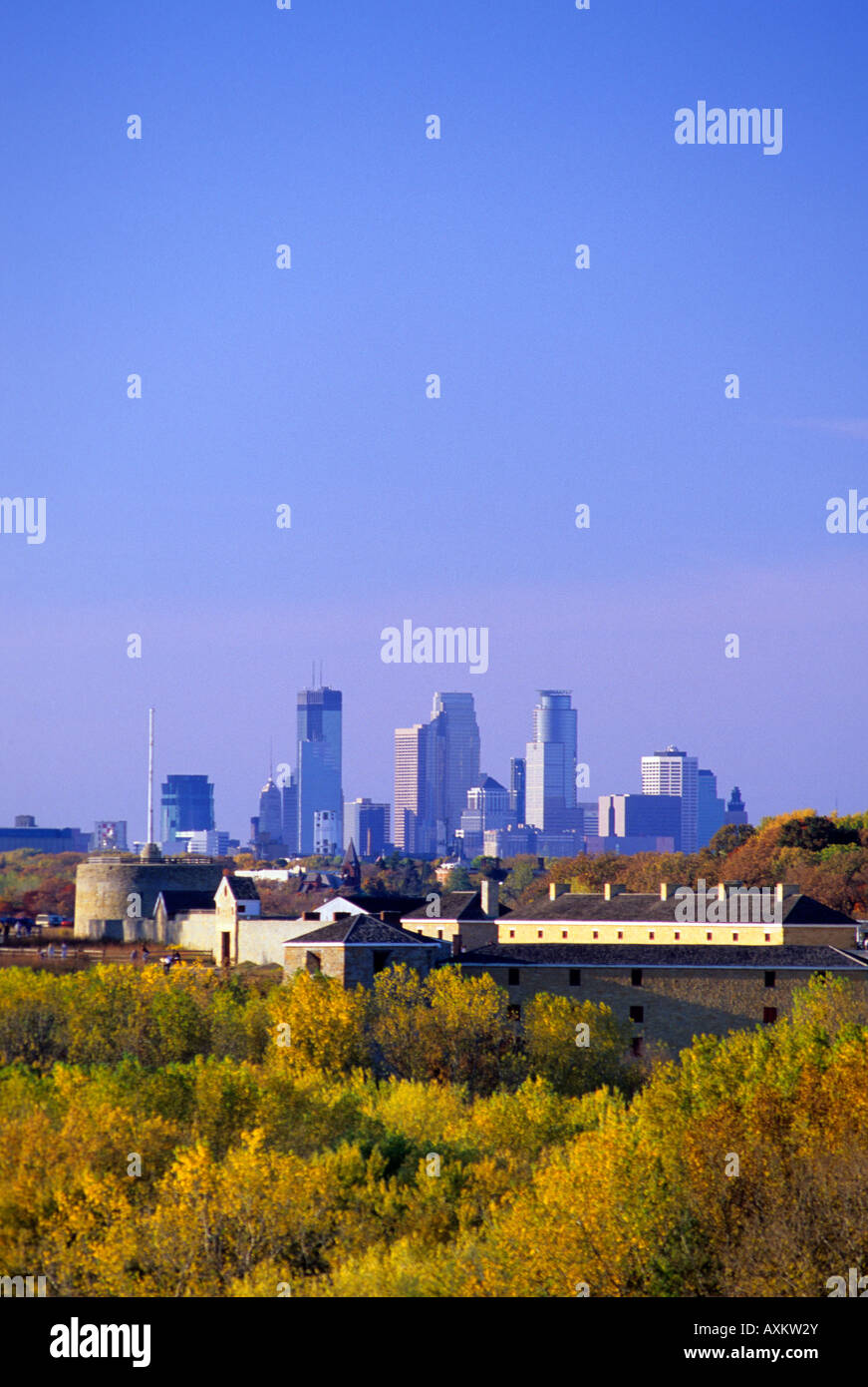 HISTORIC FORT SNELLING AND SKYLINE OF MINNEAPOLIS, MINNESOTA. FALL ...