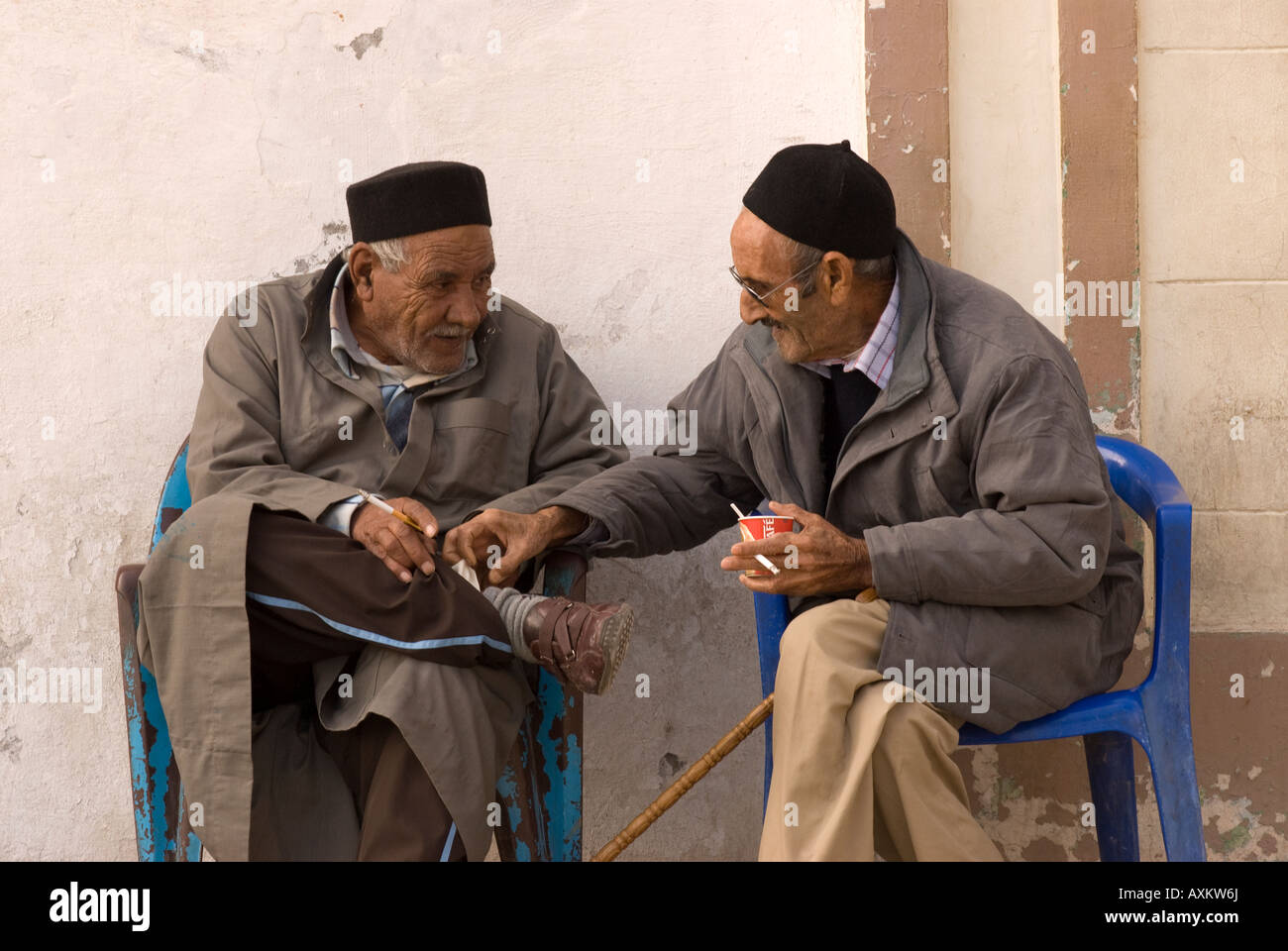 Two elderly Libyan men sitting outside cafe Tripoli Libya Stock Photo ...