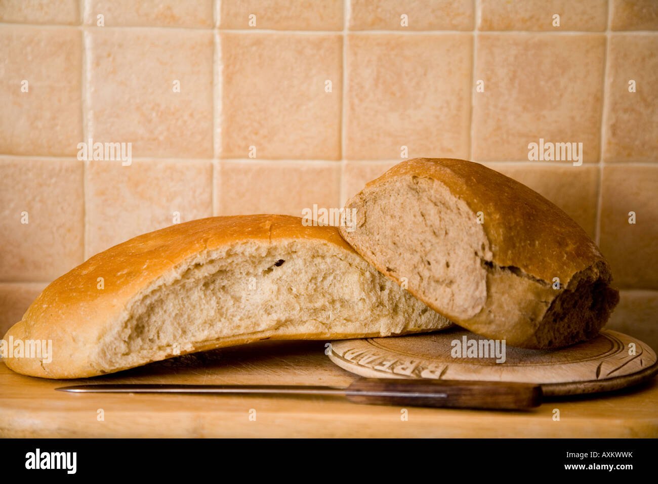 two loaves of fresh baked bread Stock Photo - Alamy