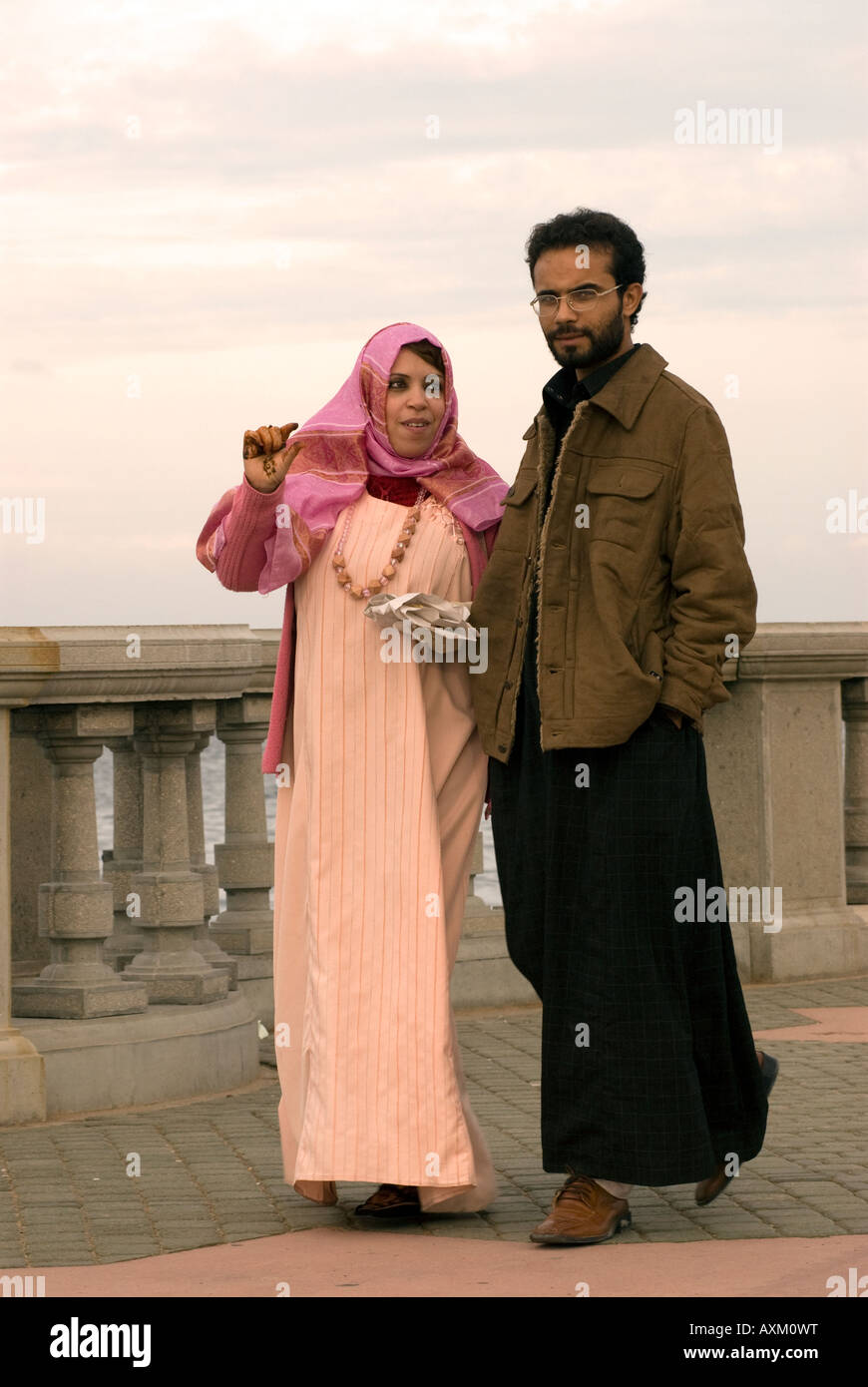 Libyan couple strolling along the Corniche, Tripoli, Libya Stock Photo ...