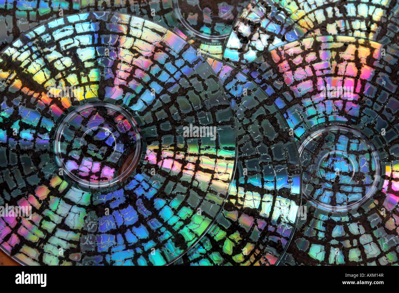 multiple cd destroyed producing a colurful chaos like pattern Stock ...