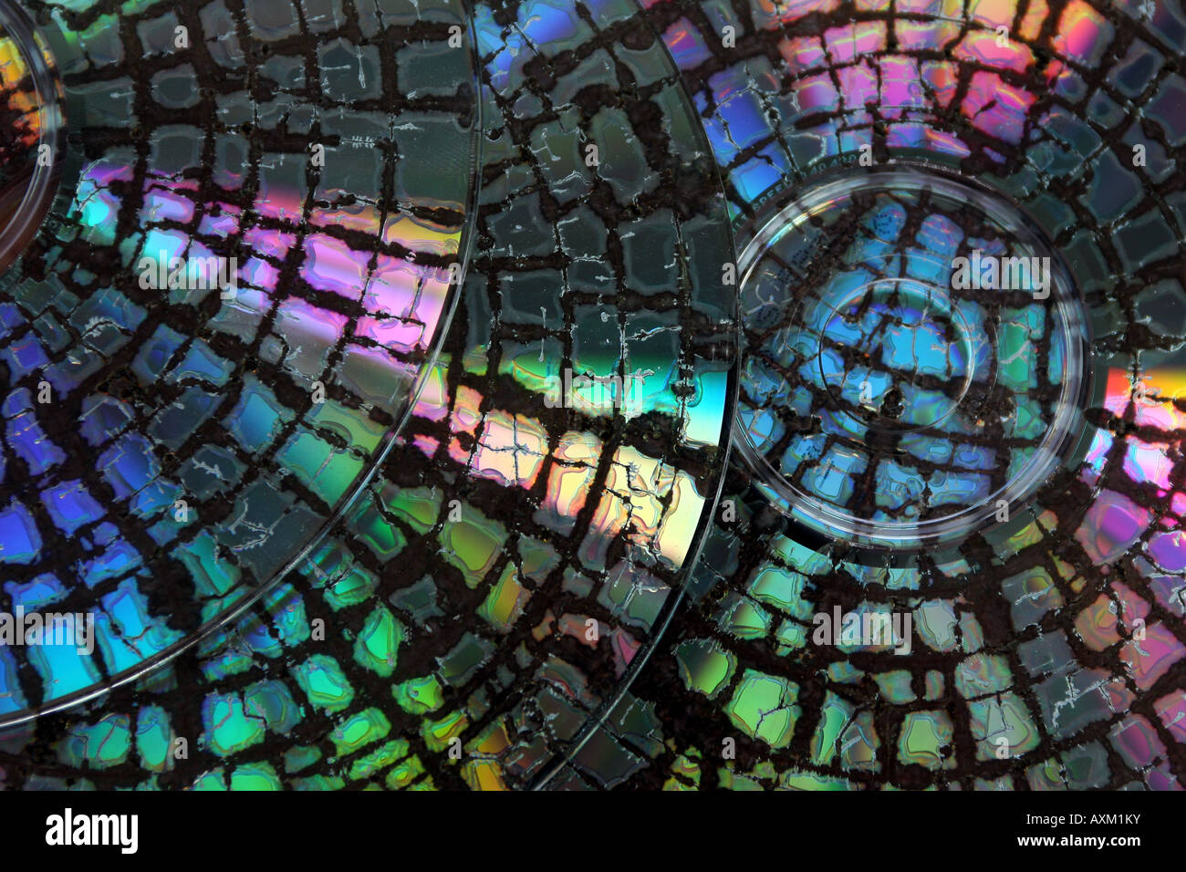 multiple cd destroyed producing a colurful chaos like pattern Stock ...