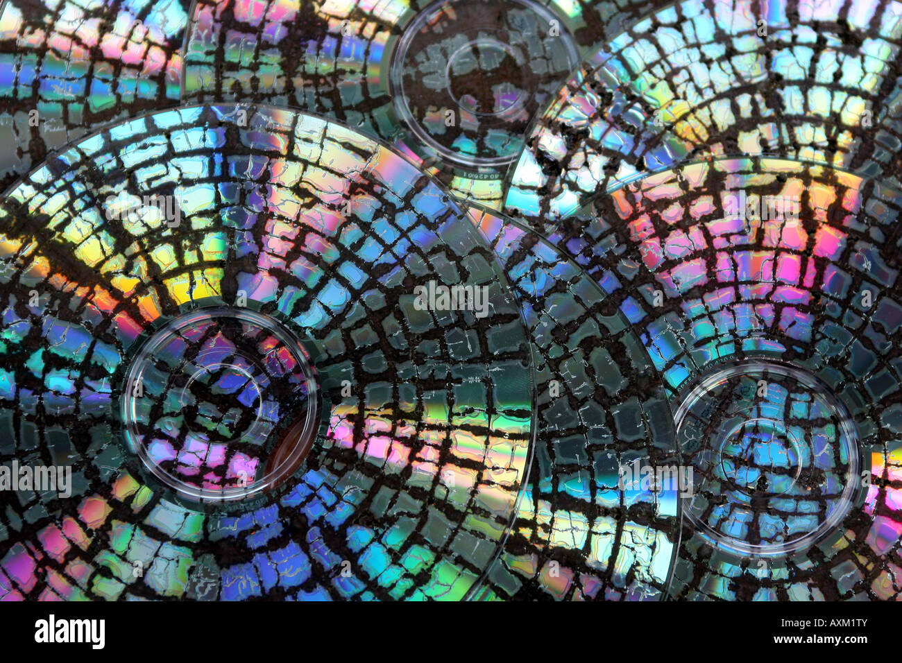 multiple cd destroyed producing a colurful chaos like pattern Stock ...