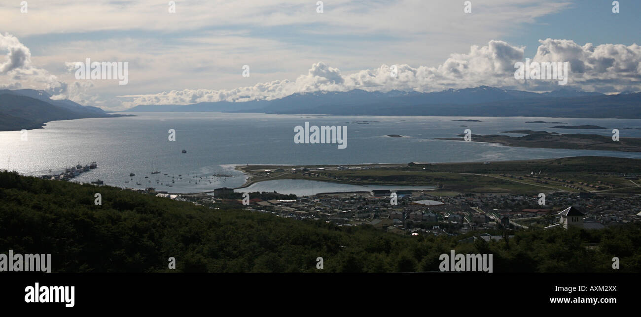 View of a city and sheltered harbor Stock Photo - Alamy