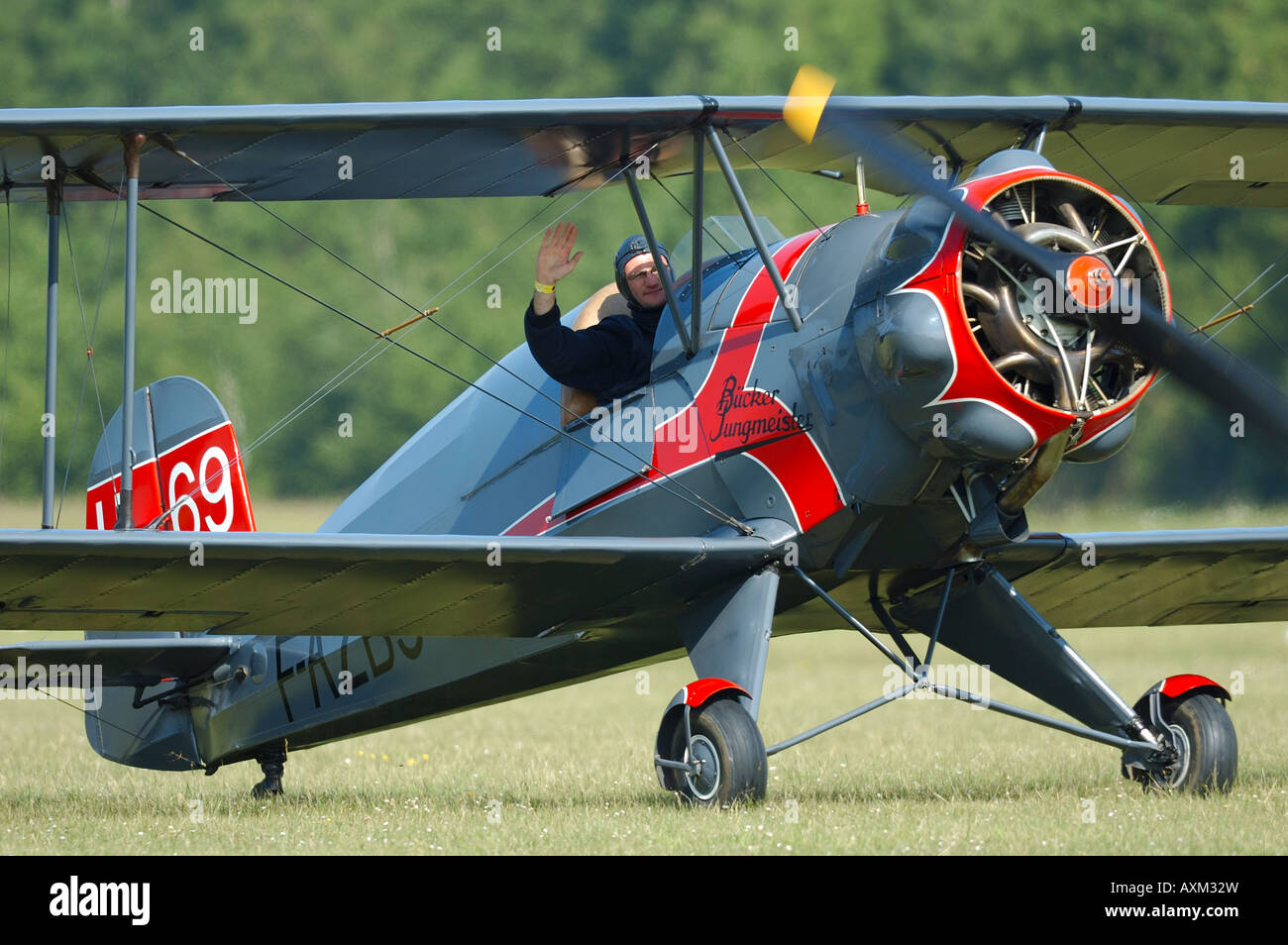 Old 30's German biplane Bucker Bu 133C Jungmeister, French vintage air ...