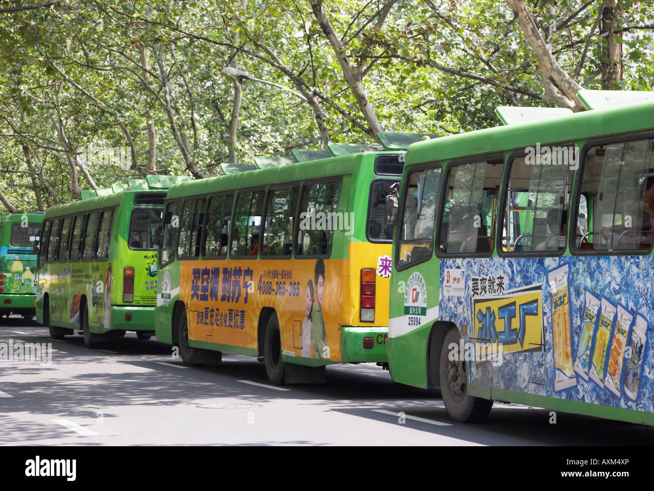 Bus Parked On Tree Lined Avenue ,Chengdu, China Stock Photo - Alamy