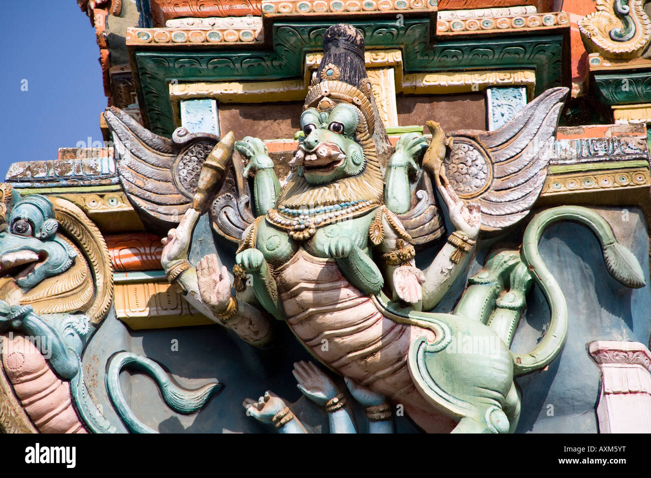 Carved Hindu winged animal figure, Meenakshi Temple, Madurai, Tamil ...