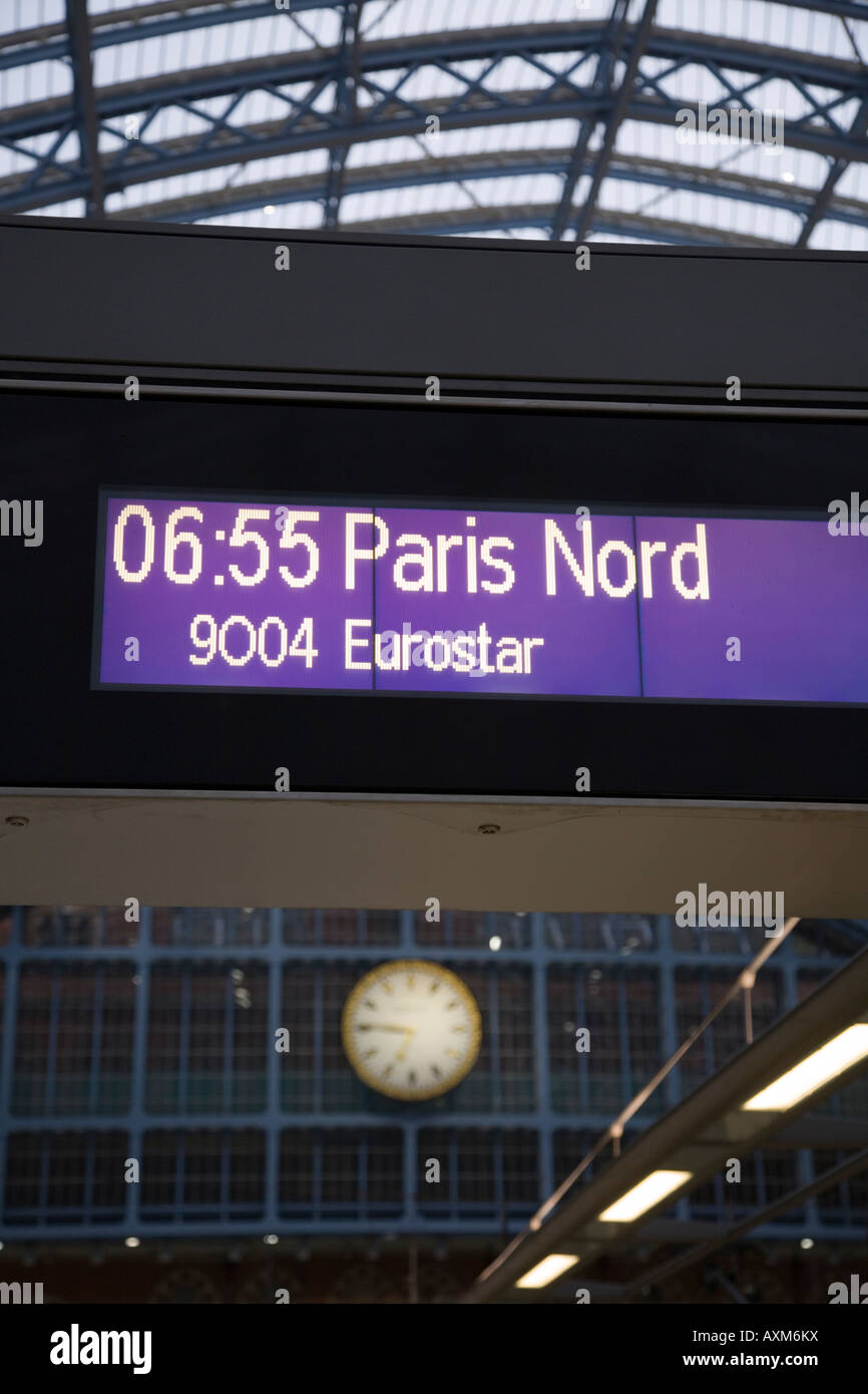 Train platform departure display for Paris service. Eurostar ...