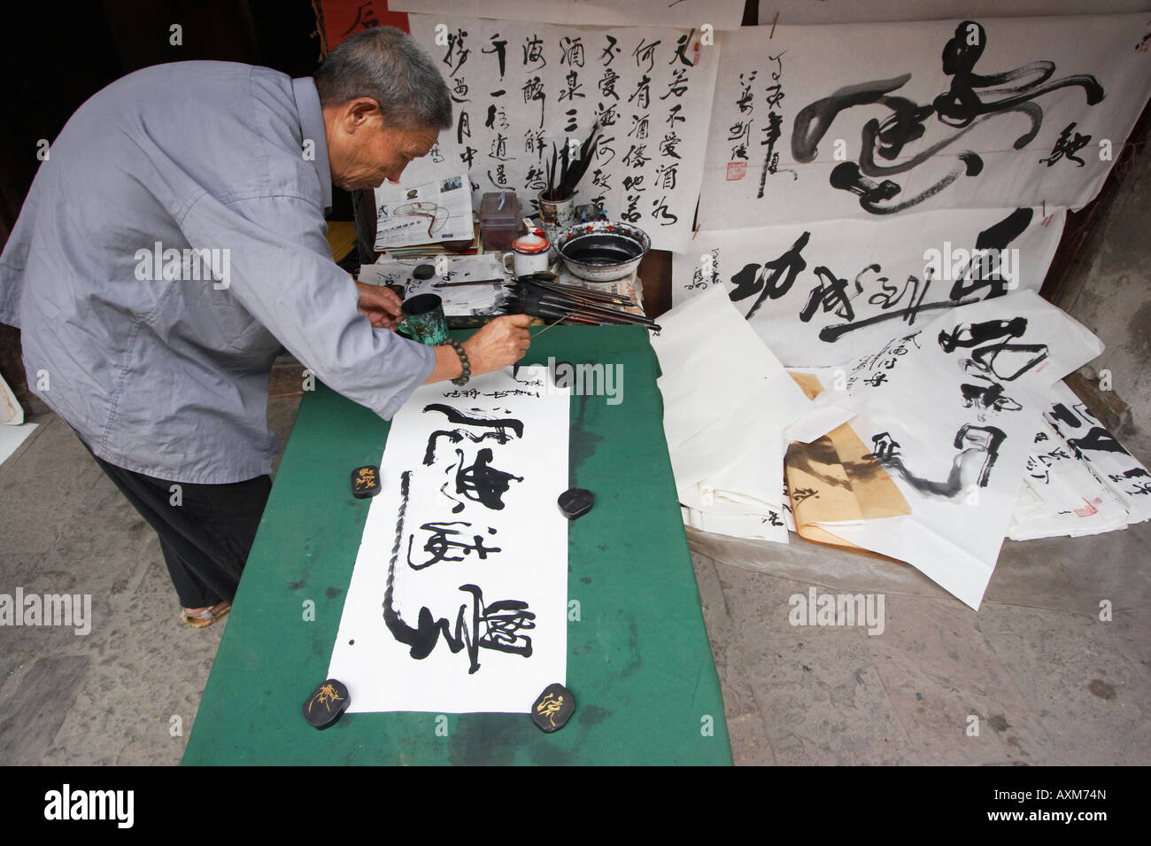 Man Painting Traditional Chinese Characters, Huanglongxi, Sichuan ...