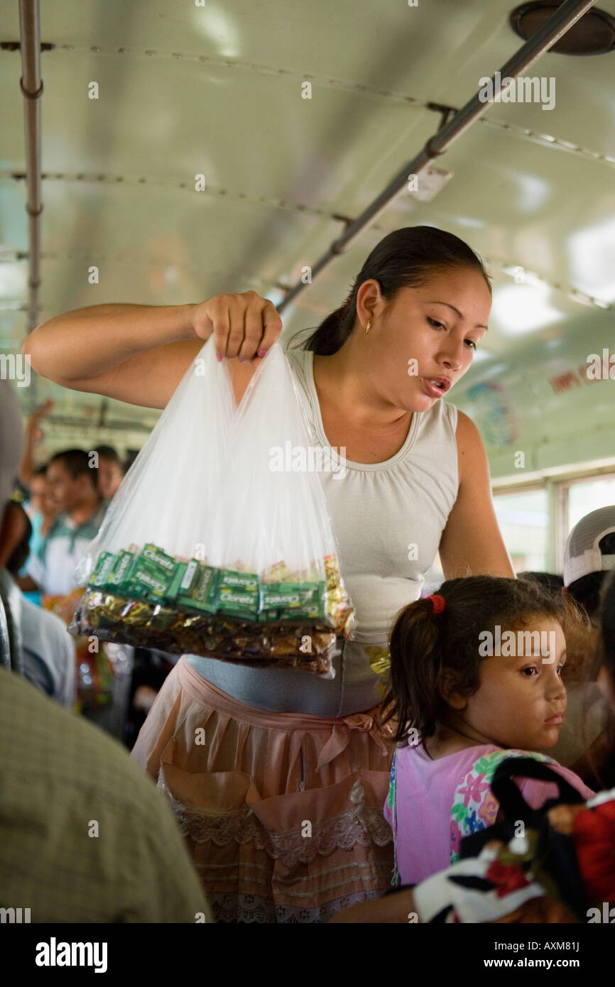 Woman selling chiclets on bus village of La Libertad on Pacific coast ...