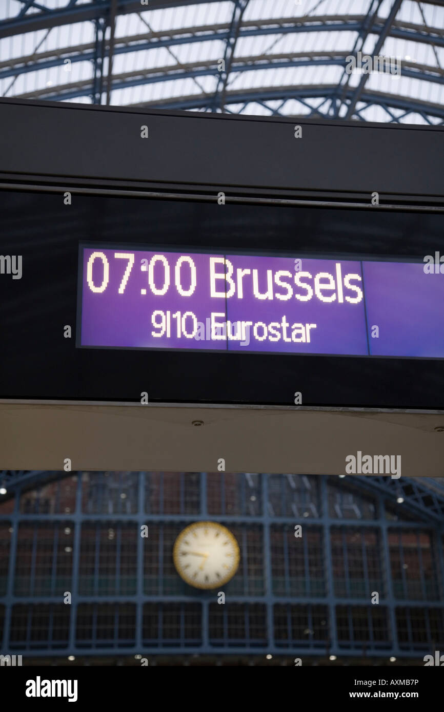 Train platform departure display for Brussels service at Eurostar ...