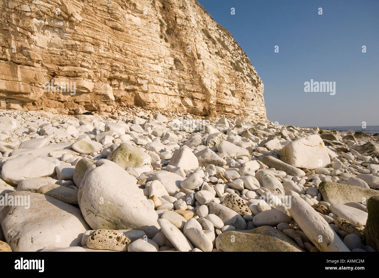 South Landing chalk cliff cliffs beach pebbles stones in winter ...