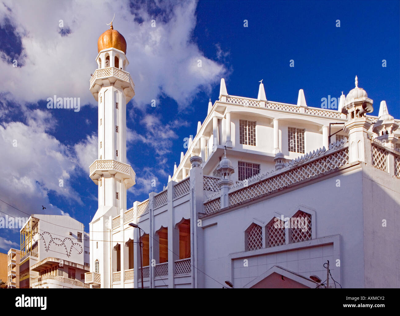 Mosque in central Port Louis, Mauritius. Traditional old buildings ...