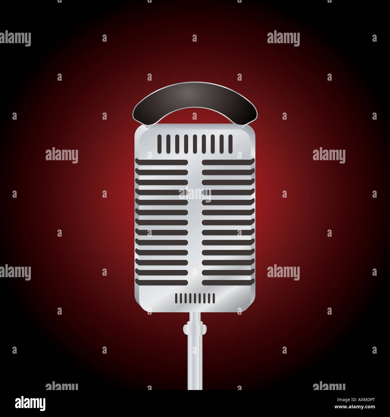 Illustration of an old fashioned microphone in silver on a black ...