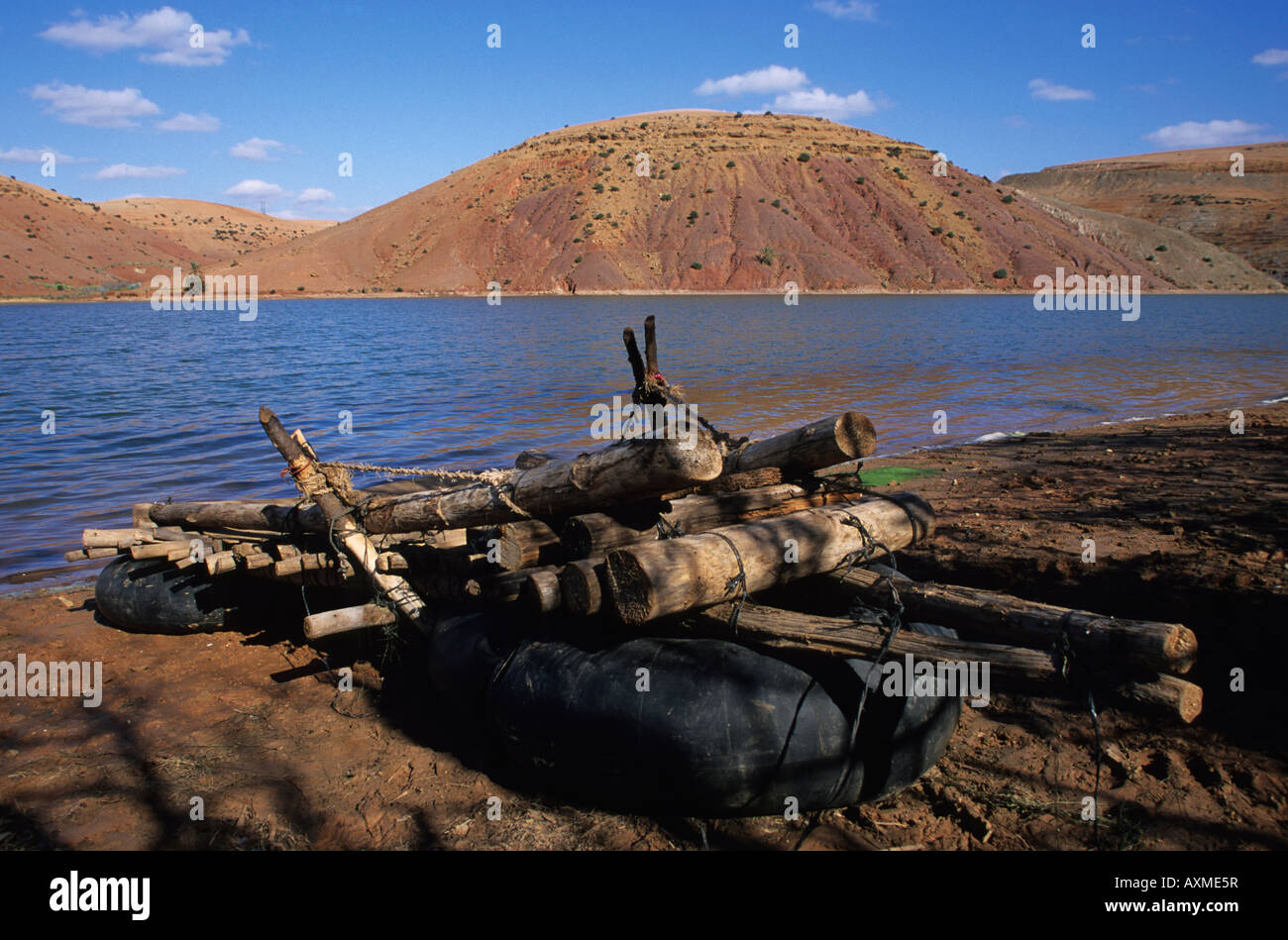 Daourat dam lake on the Oum Errabiaa river Small boat made with inner ...