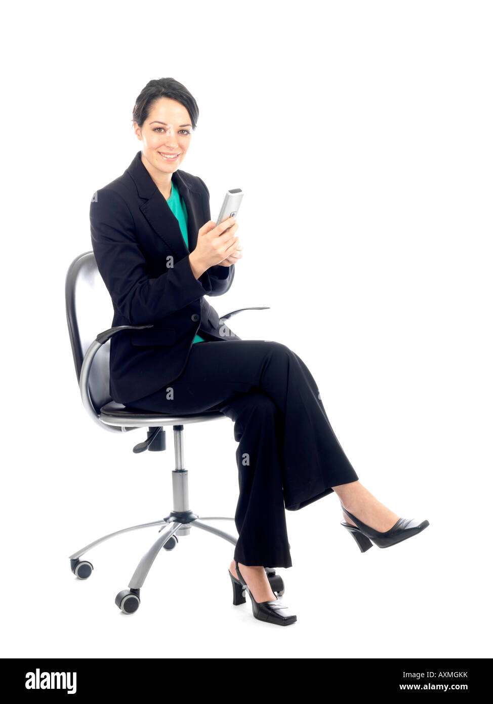 Happy Young Woman Dialing Telephone Number Model Released Stock Photo ...