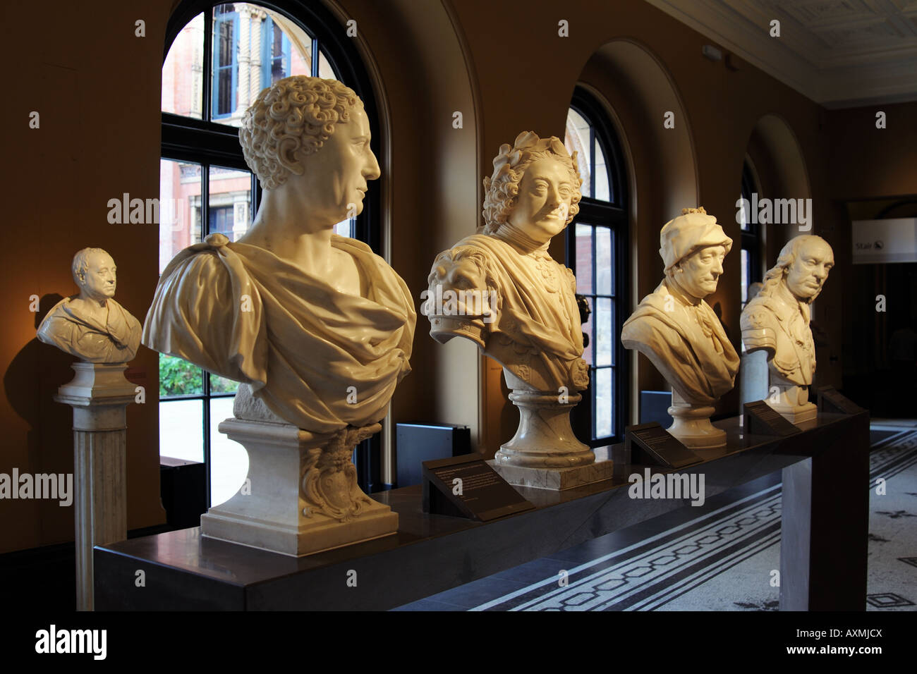 Marble busts in a gallery at the Victoria and Albert Museum South ...