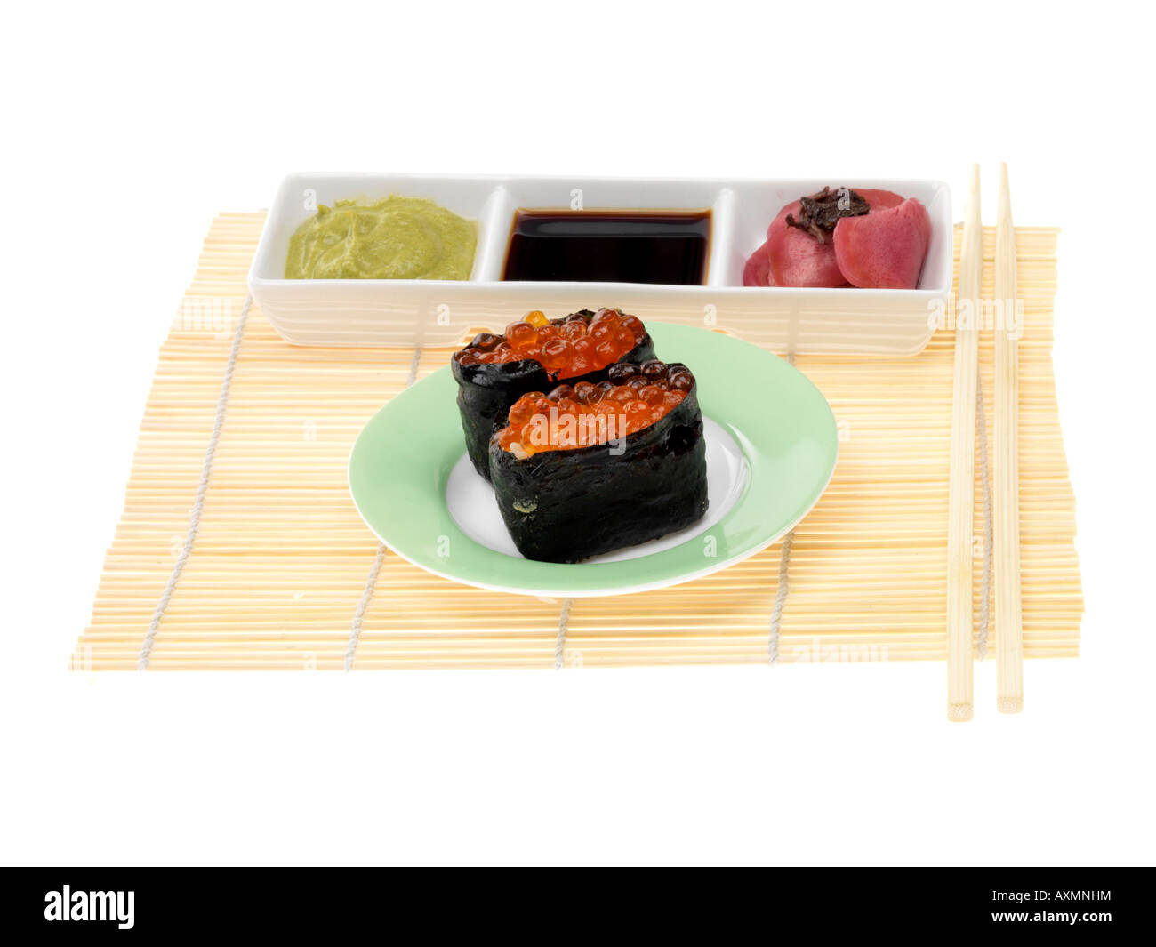 Salmon sushi on wood Cut Out Stock Images & Pictures - Alamy
