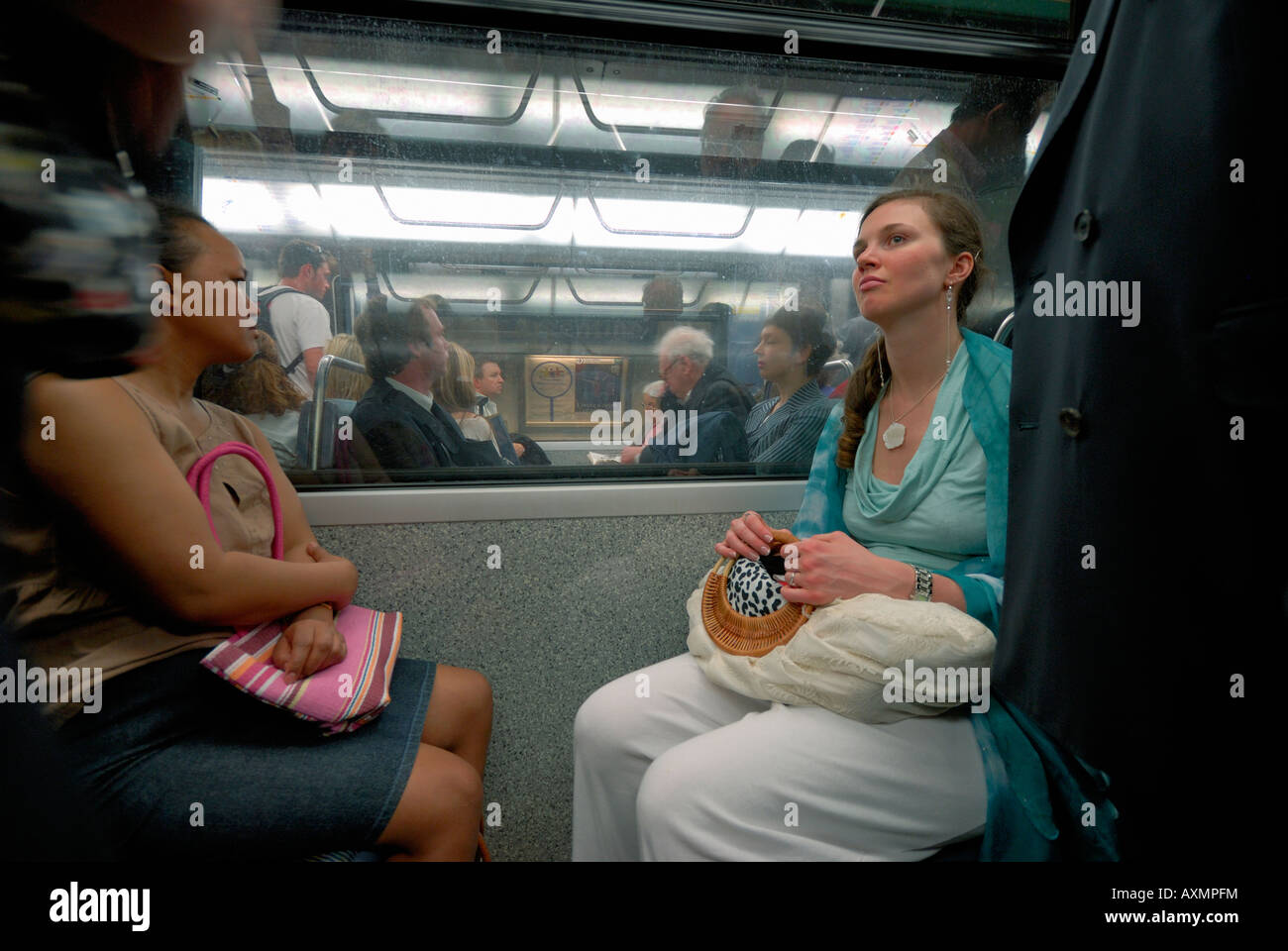 Woman relax train commute hi-res stock photography and images - Alamy