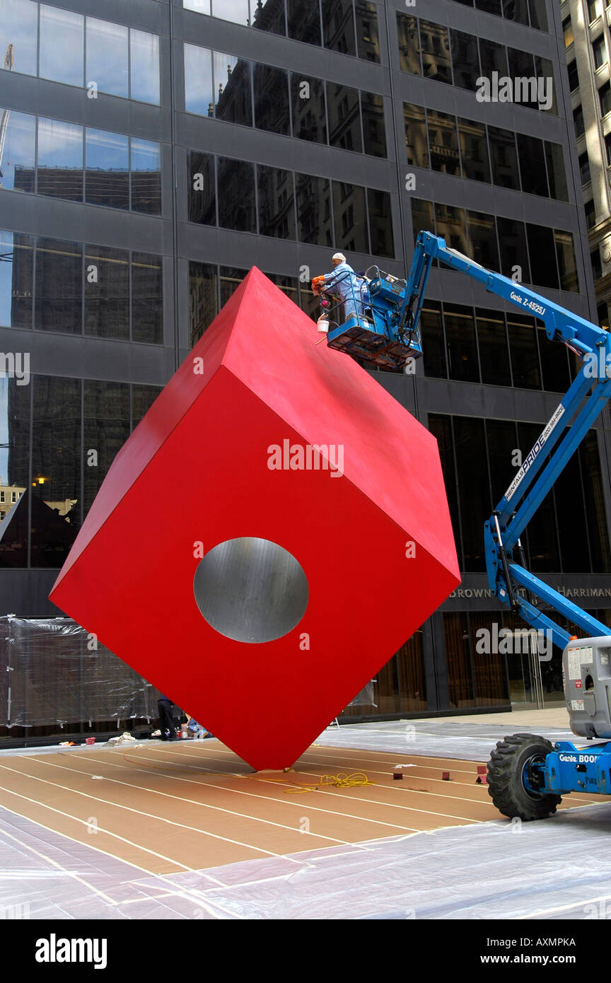 Red Cube 1968 by Isamu Noguchi in the plaza of 140 Broadway in NYC gets ...