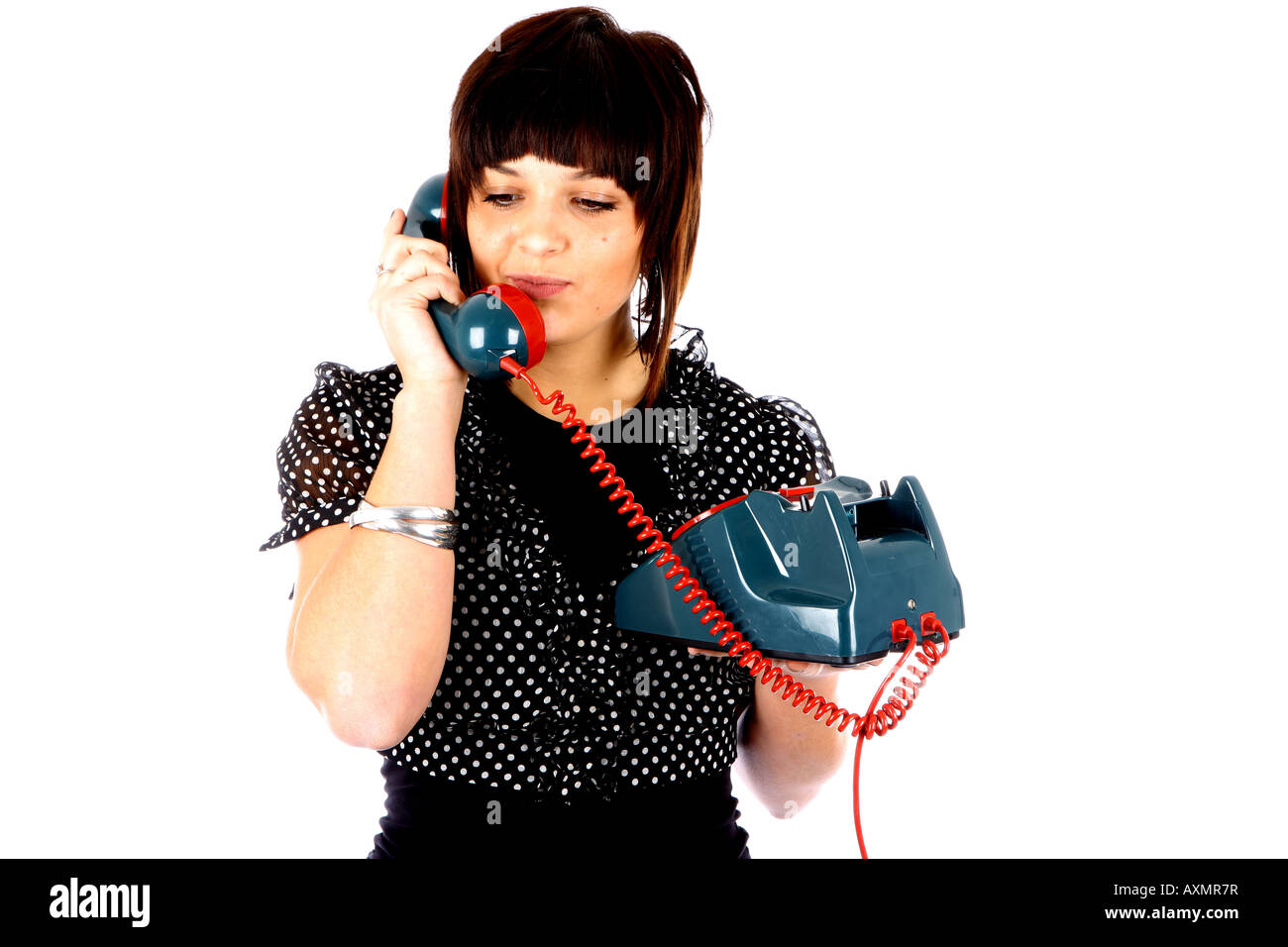 Teenage Girl Using Retro Phone Model Released Stock Photo - Alamy