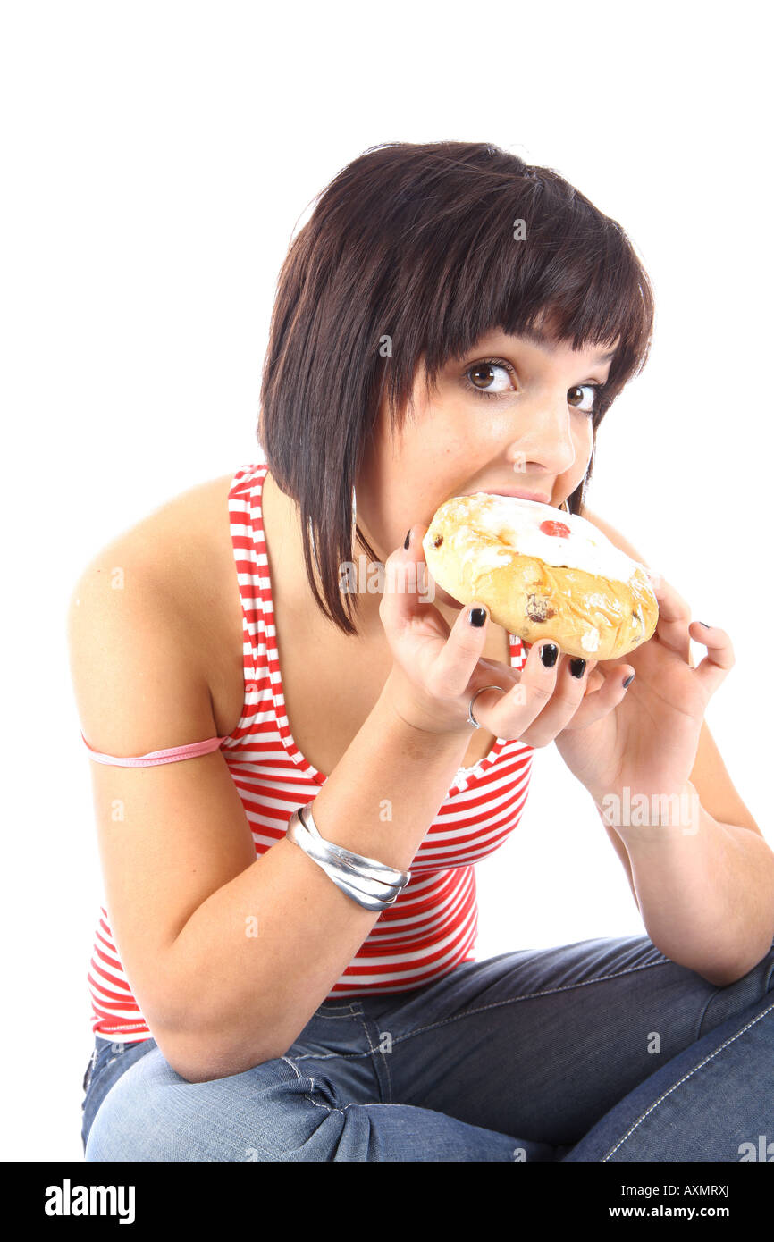 Teenage Girl Eating Belgian Bun Model Released Stock Photo - Alamy