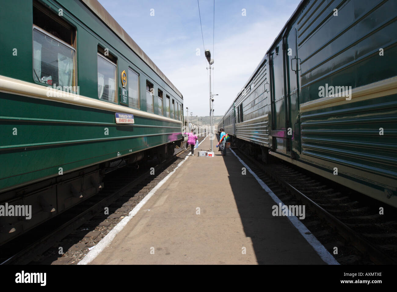 Train carriages wait for a diesel engine at the Russian border port of ...