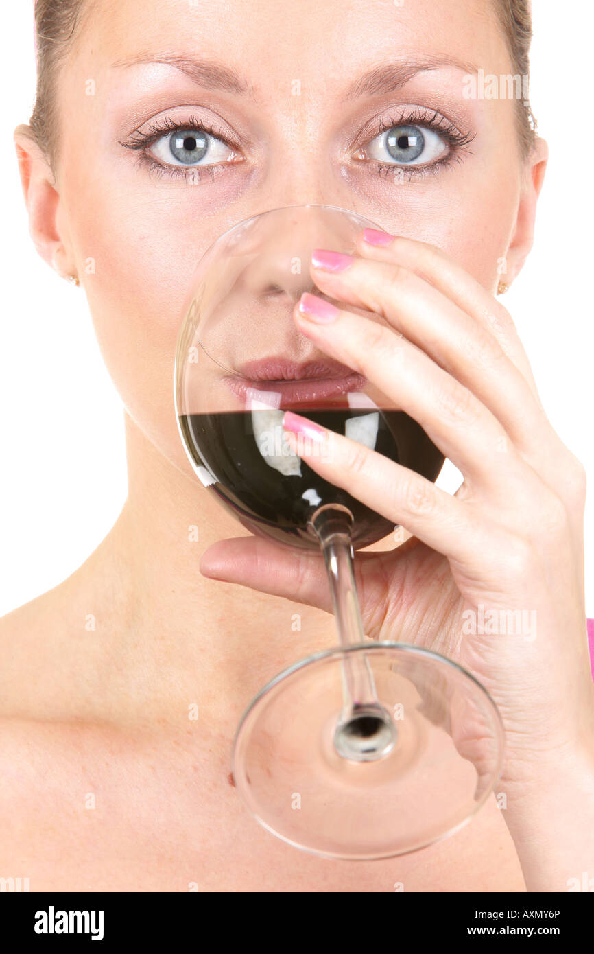 Young Woman Drinking Red Wine Model Released Stock Photo - Alamy