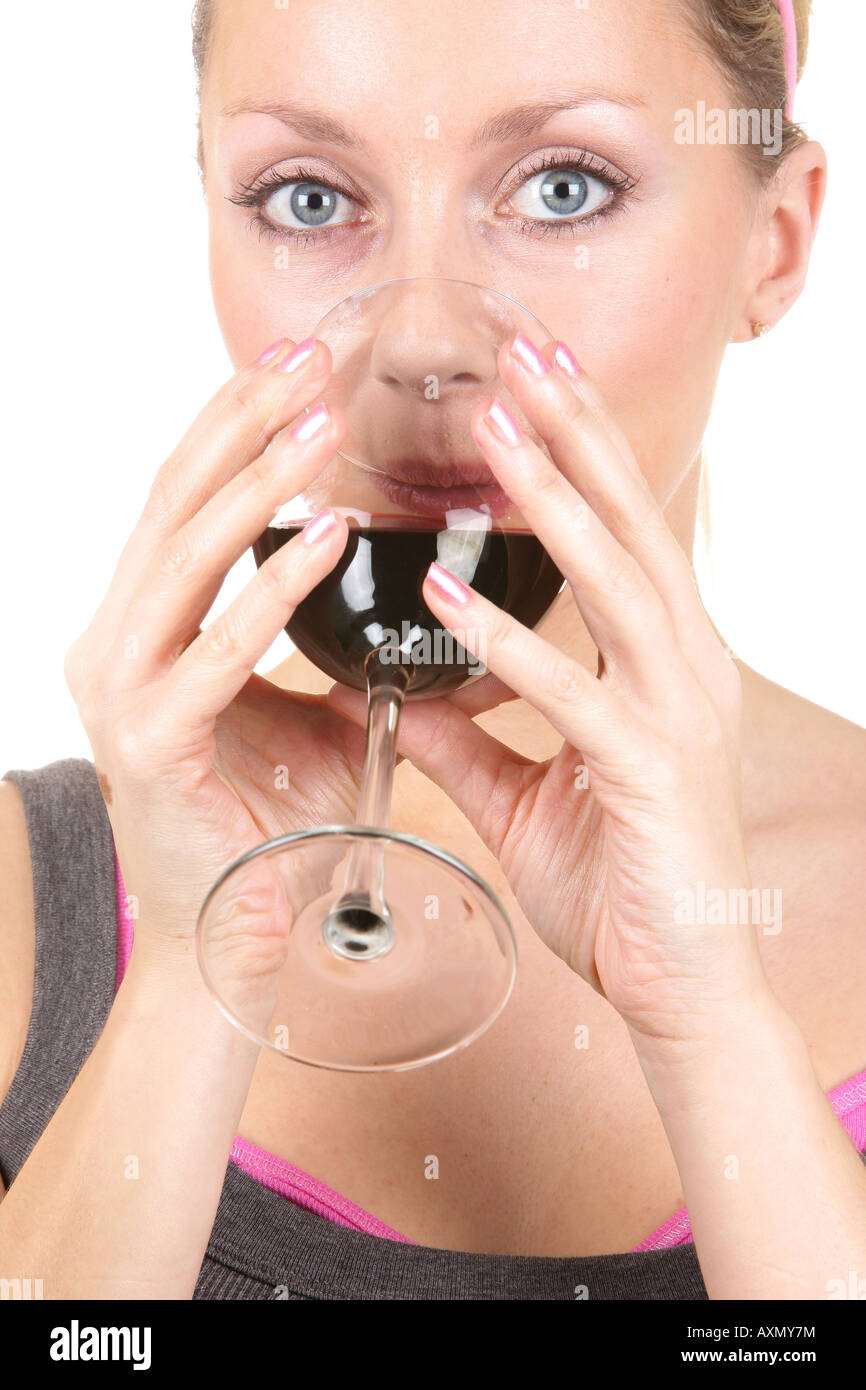 Young Woman Drinking Red Wine Model Released Stock Photo - Alamy