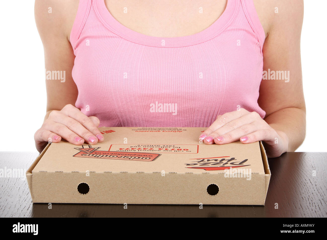 Young Woman Holding A Pizza Box Model Released Stock Photo - Alamy