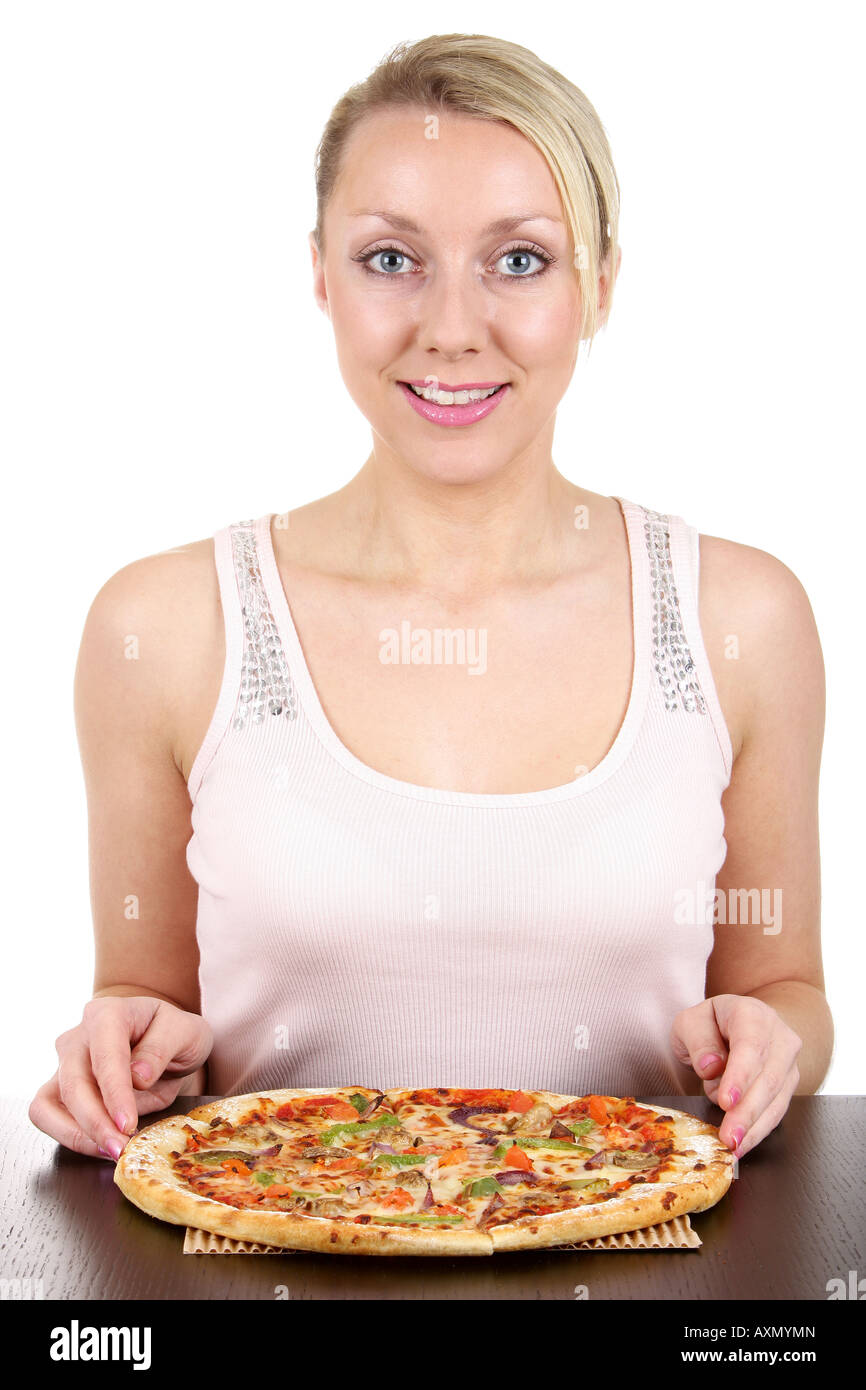 Young Woman Eating Pizza Model Released Stock Photo - Alamy