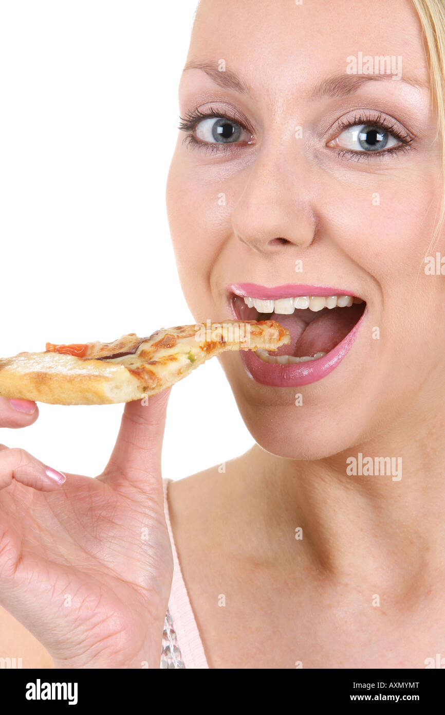 Young Woman Eating Pizza Model Released Stock Photo - Alamy