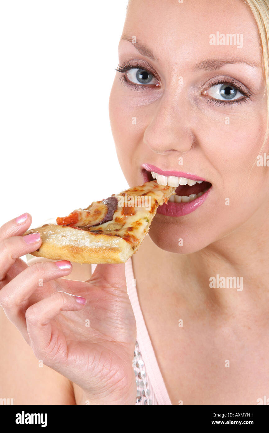 Young Woman Eating Pizza Model Released Stock Photo - Alamy