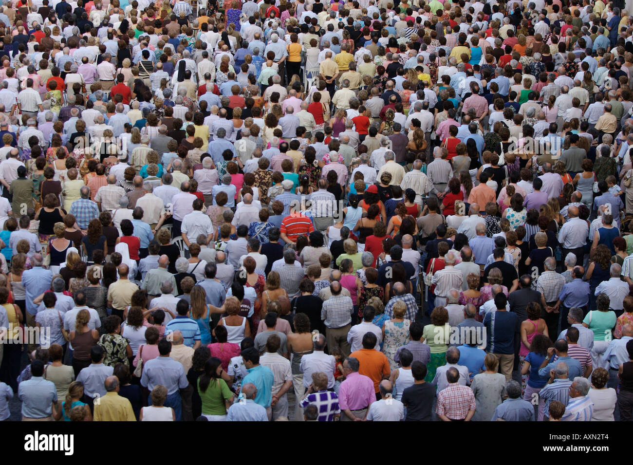 Massive crowd saying mass in the outdoor in front of the cathedral of ...