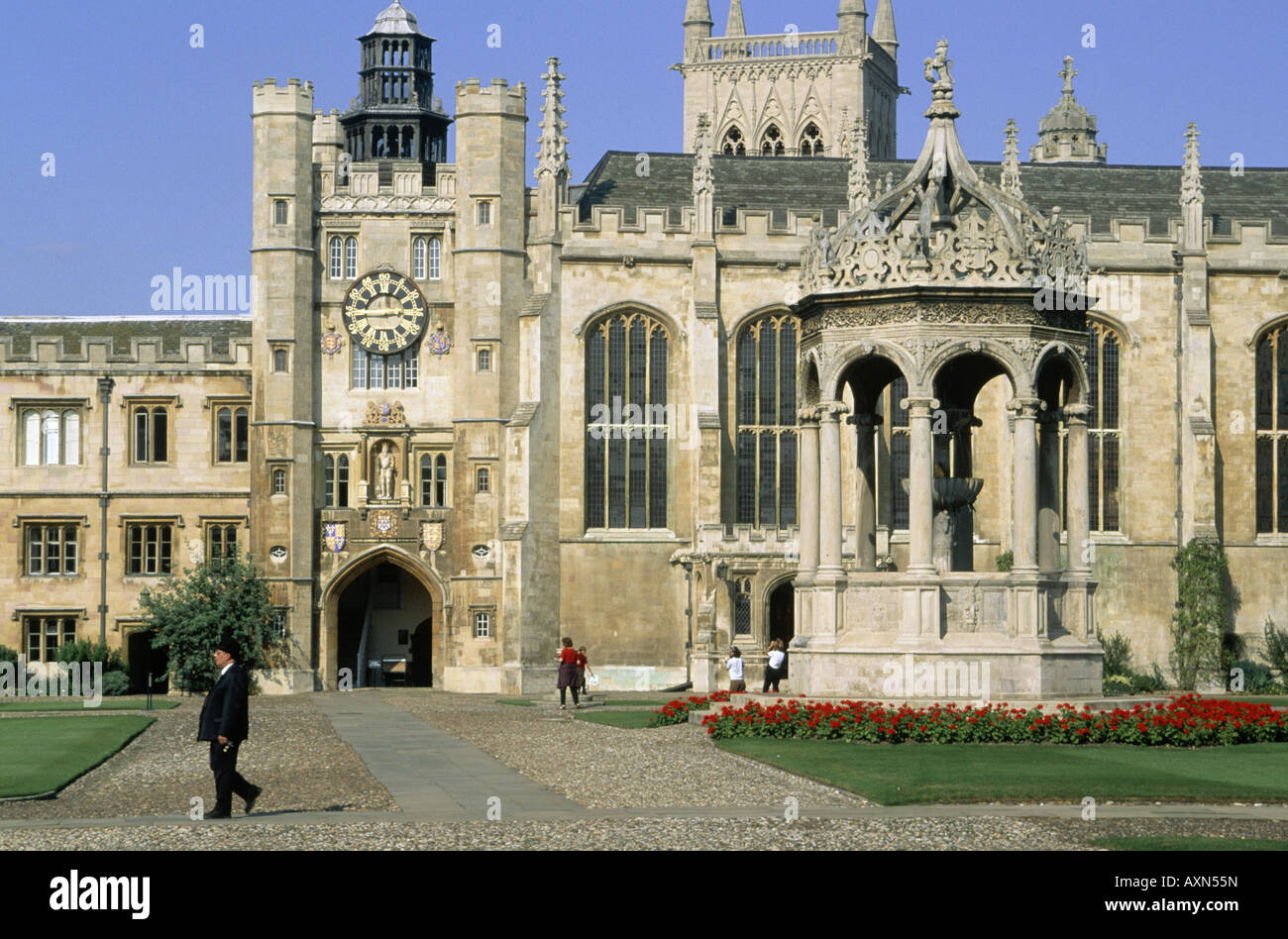 Trinity College Great Court Gate Lodge Tower Clock Fountain People ...